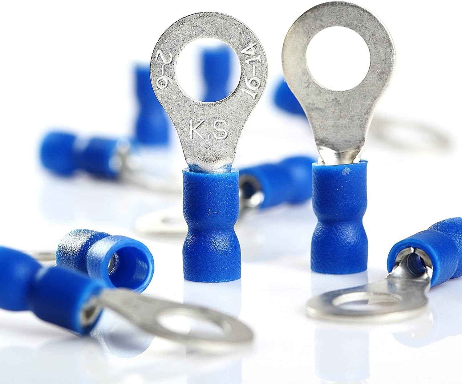 100 Pcs Blue 16-14 Gauge Vinyl Wire Ring Terminals Connectors (# 1/4 ...