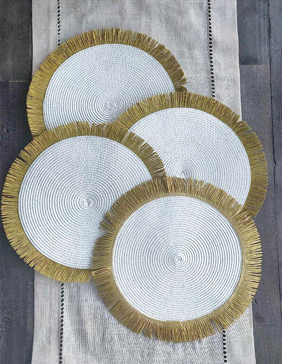 Fennco Styles Handwoven Fringe Boho Placemats 15" Round, Set of 4 ...