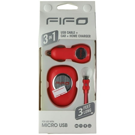 FIFO 3-in-1 Car + Wall USB Charger and 3-Ft Micro-USB Cable Combo ...