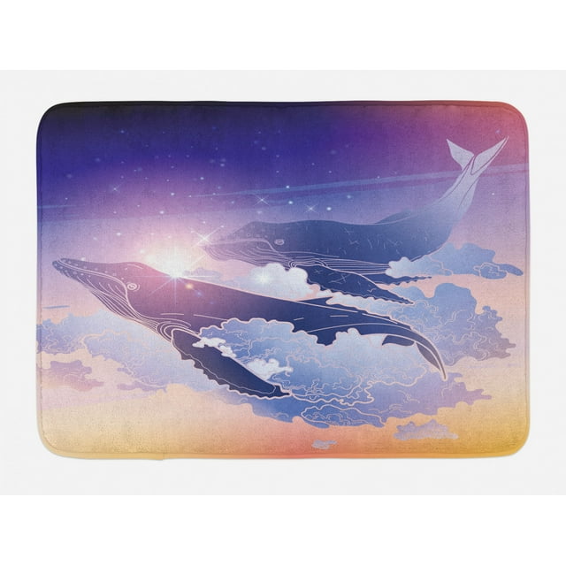 Whale Bath Mat, Whales Flying Dreamy Night Sky with Clouds Magical ...