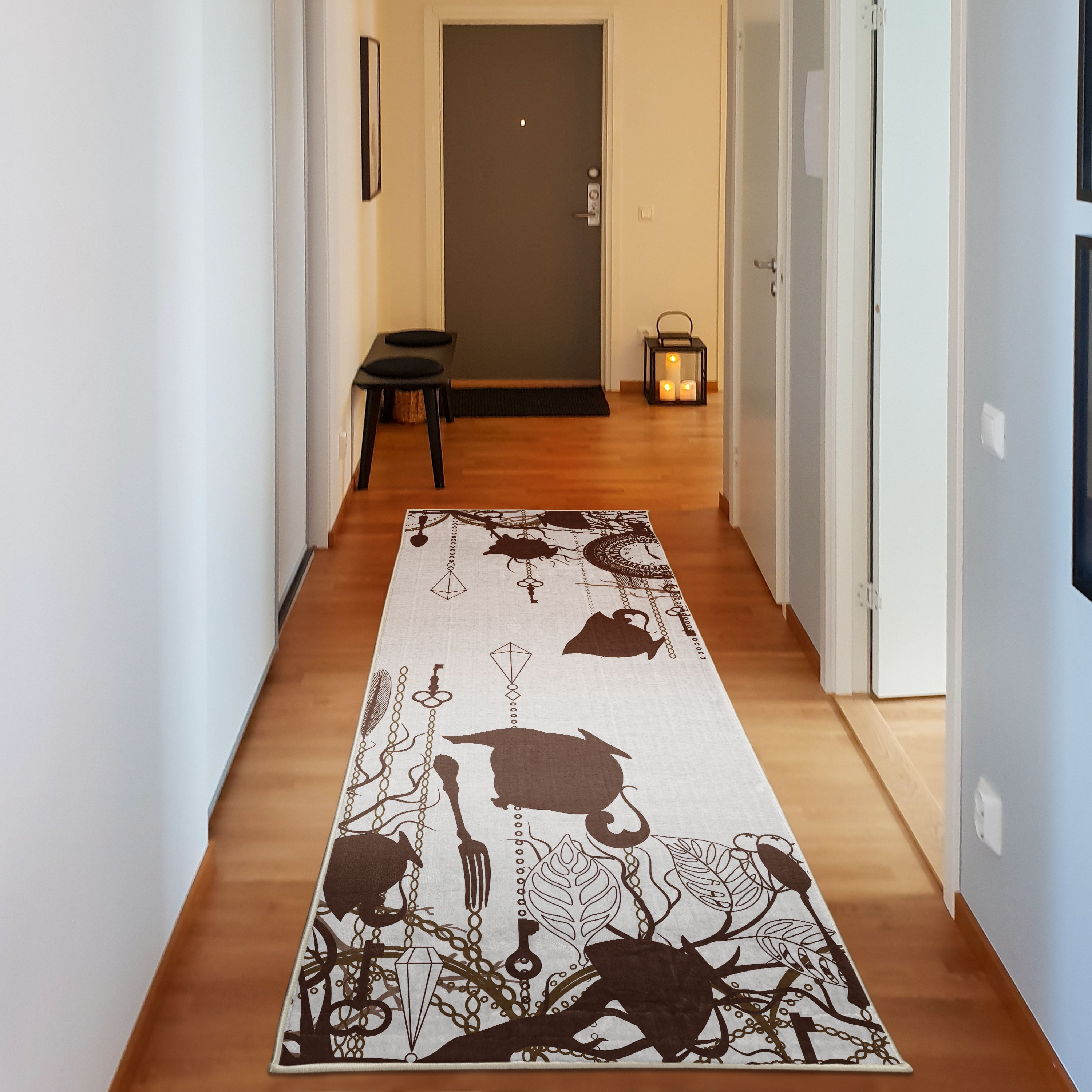 Antique Decorative Rug, Vintage Tea Party Diamond Forks Spoons Cups ...