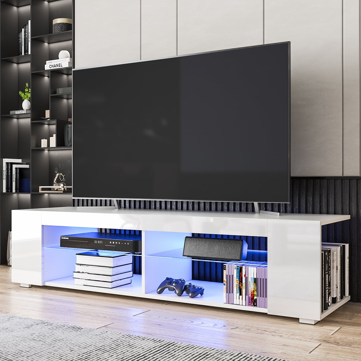 Buy 57-Inch TV Stand Media Console Cabinet, for TVs up to 65, W Remote ...