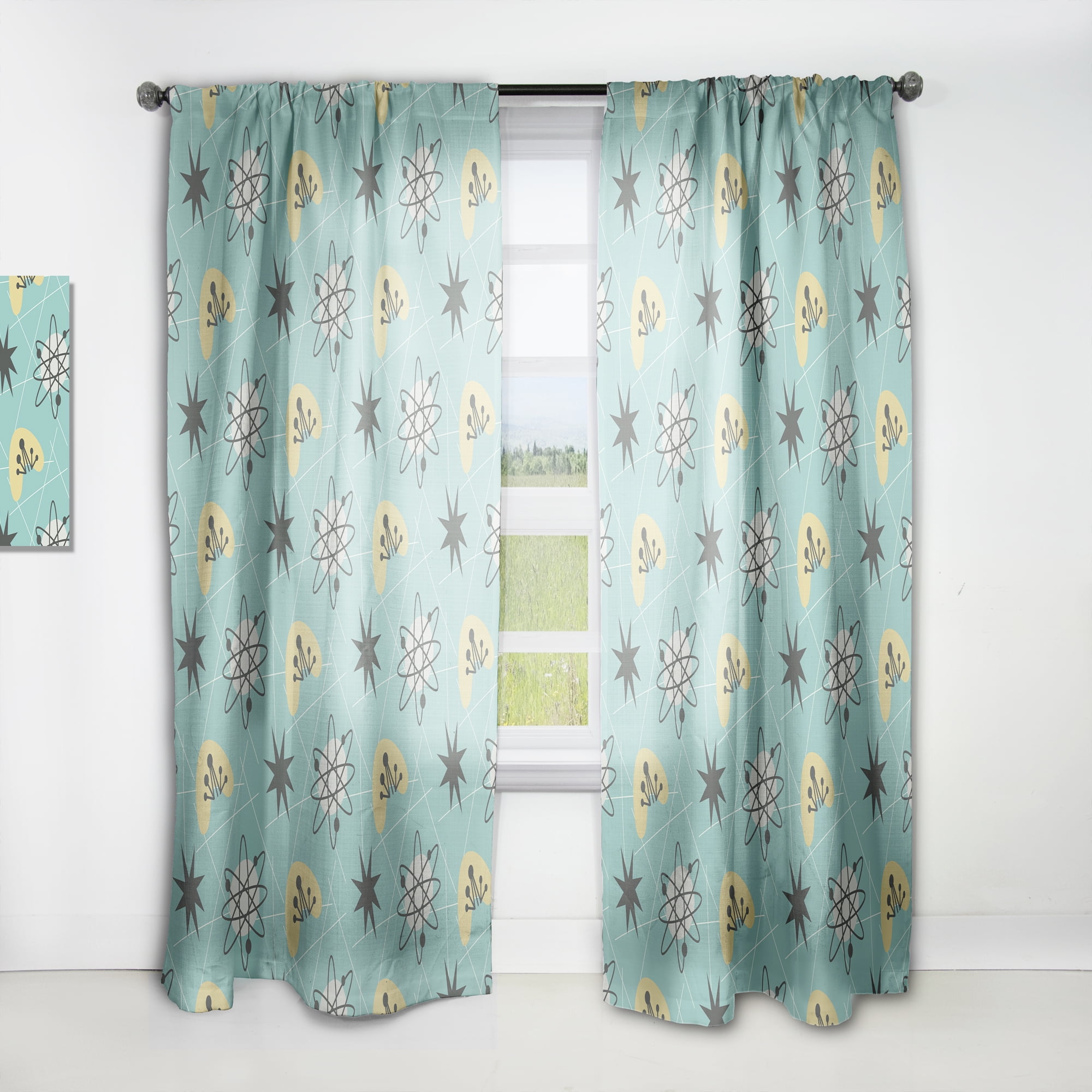 Designart '1950 Retro Pattern Shapes I' Mid-Century Modern Curtain ...