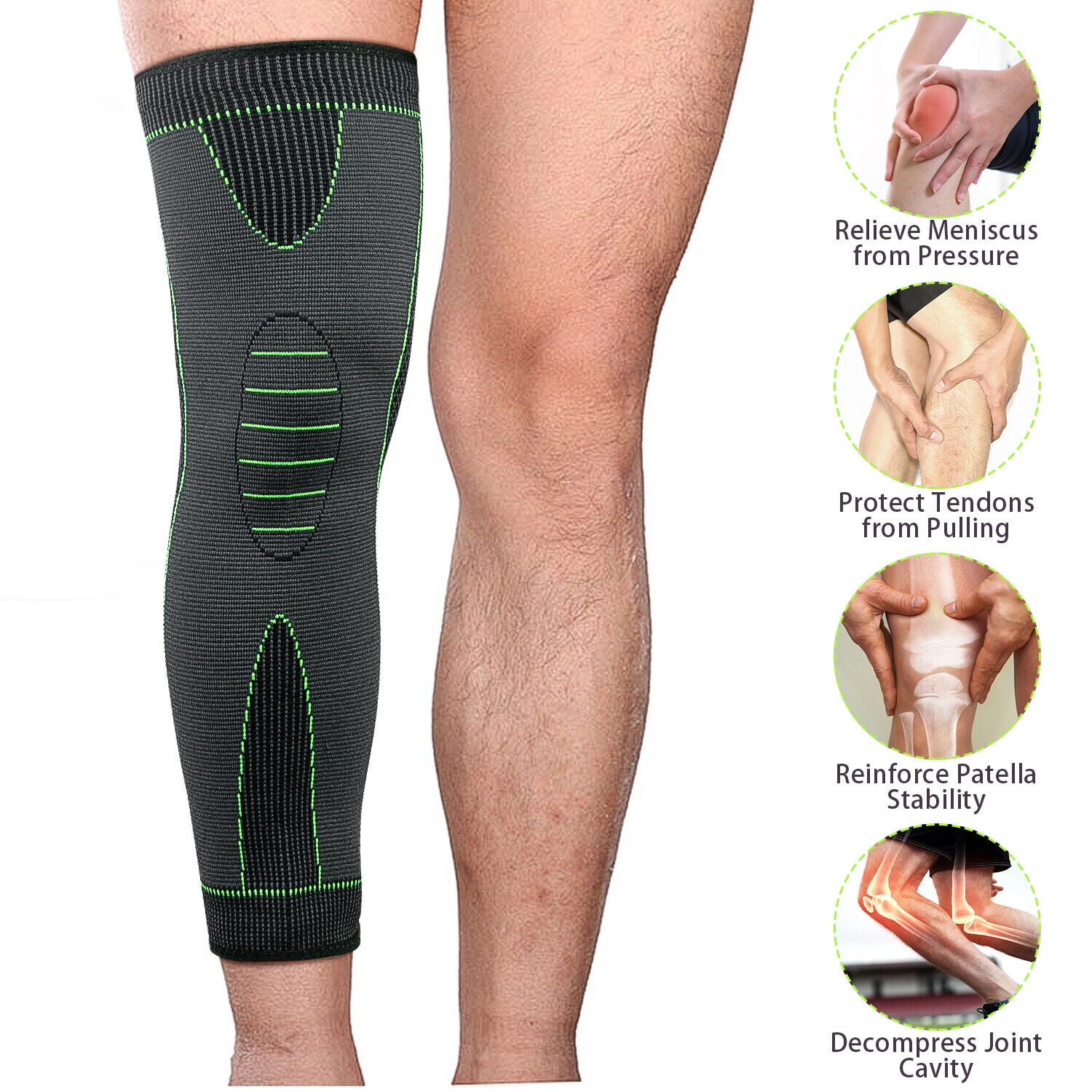Htwon Knee Sleeve Compression Brace Support Full Leg Sport Joint Pain ...