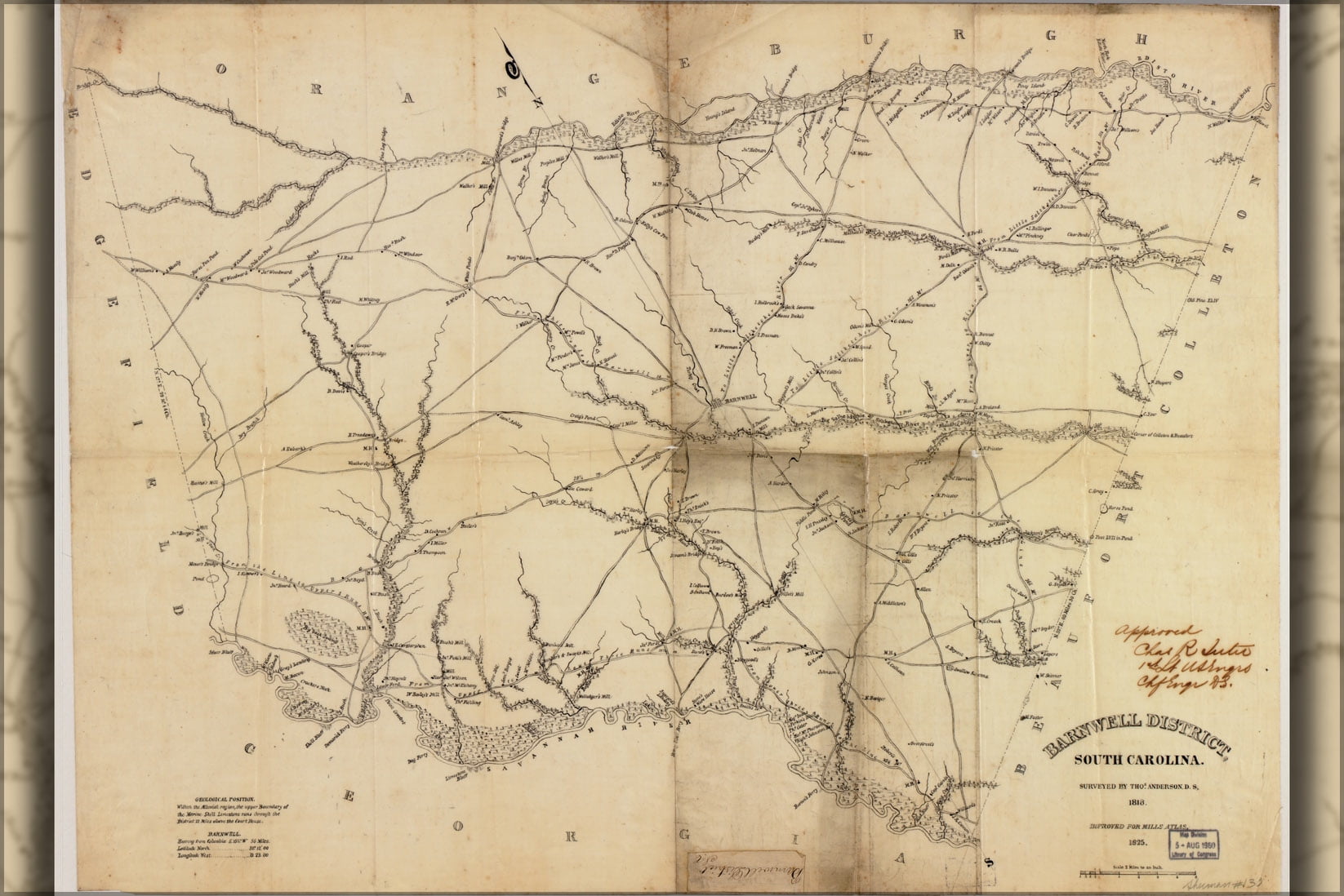 24"x36" Gallery Poster, map of Barnwell District, South Carolina 1825 ...