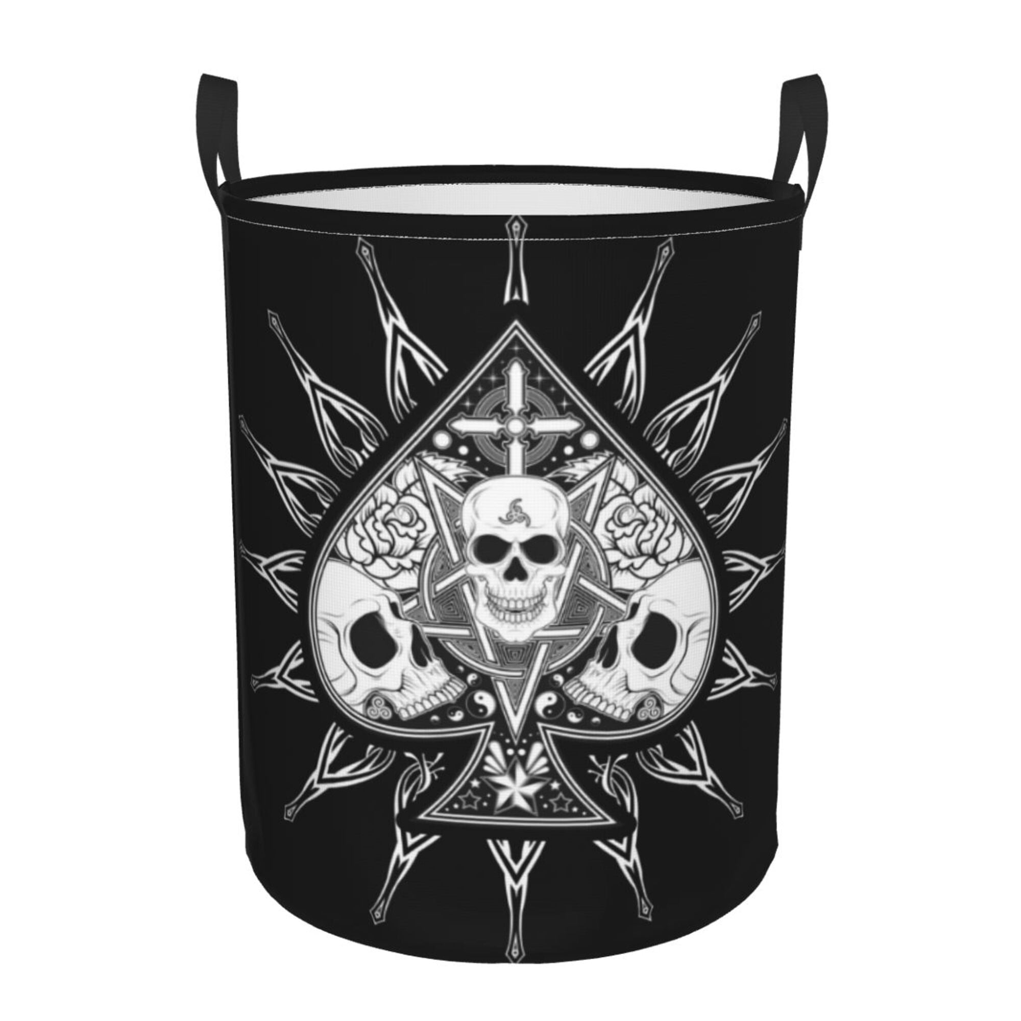 XMXY Round Laundry Basket Organizer, Spades Poker Death Skeleton ...