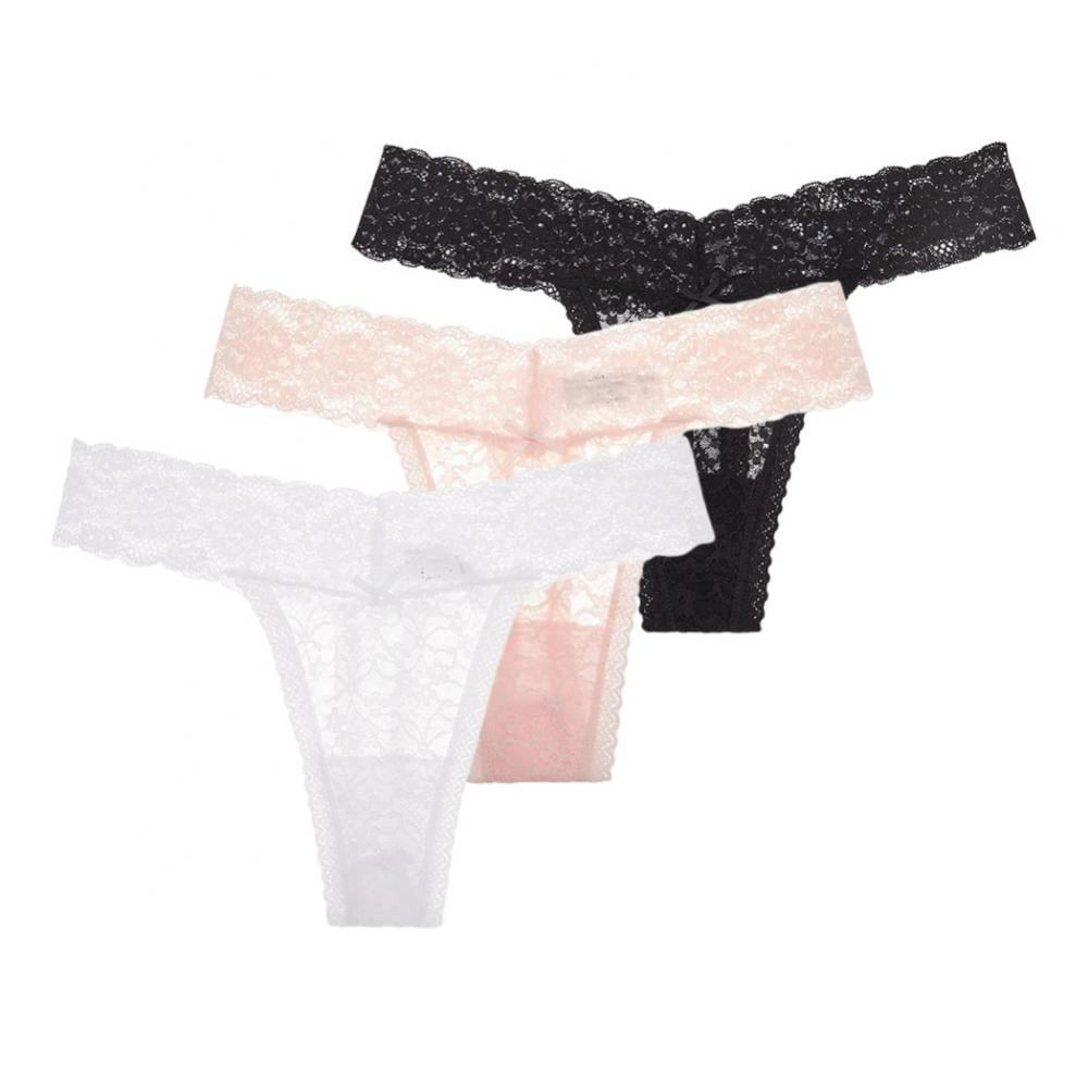 Linen Purity Womens Floral Lace Thongs Low Rise Mesh Underwear Bow