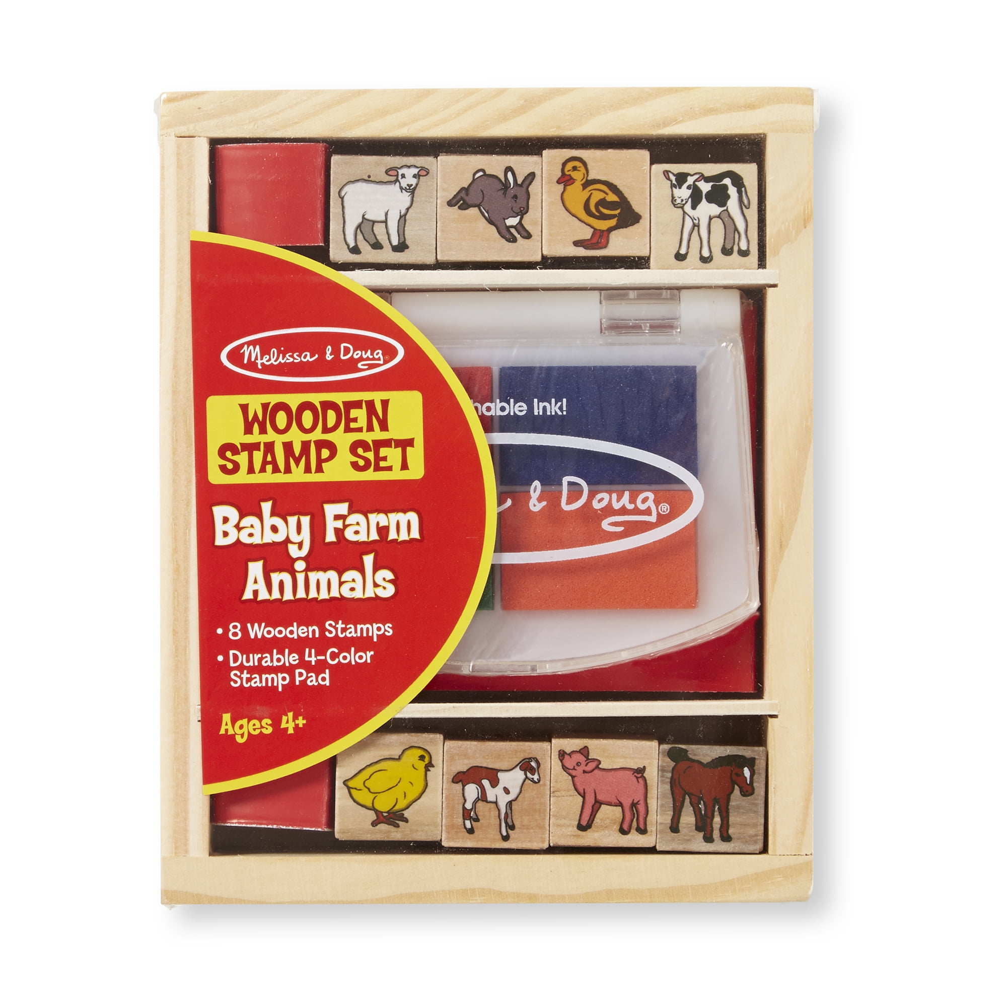 Melissa & Doug Baby Farm Animals Stamp Set With 8 Wooden Stamps and ...