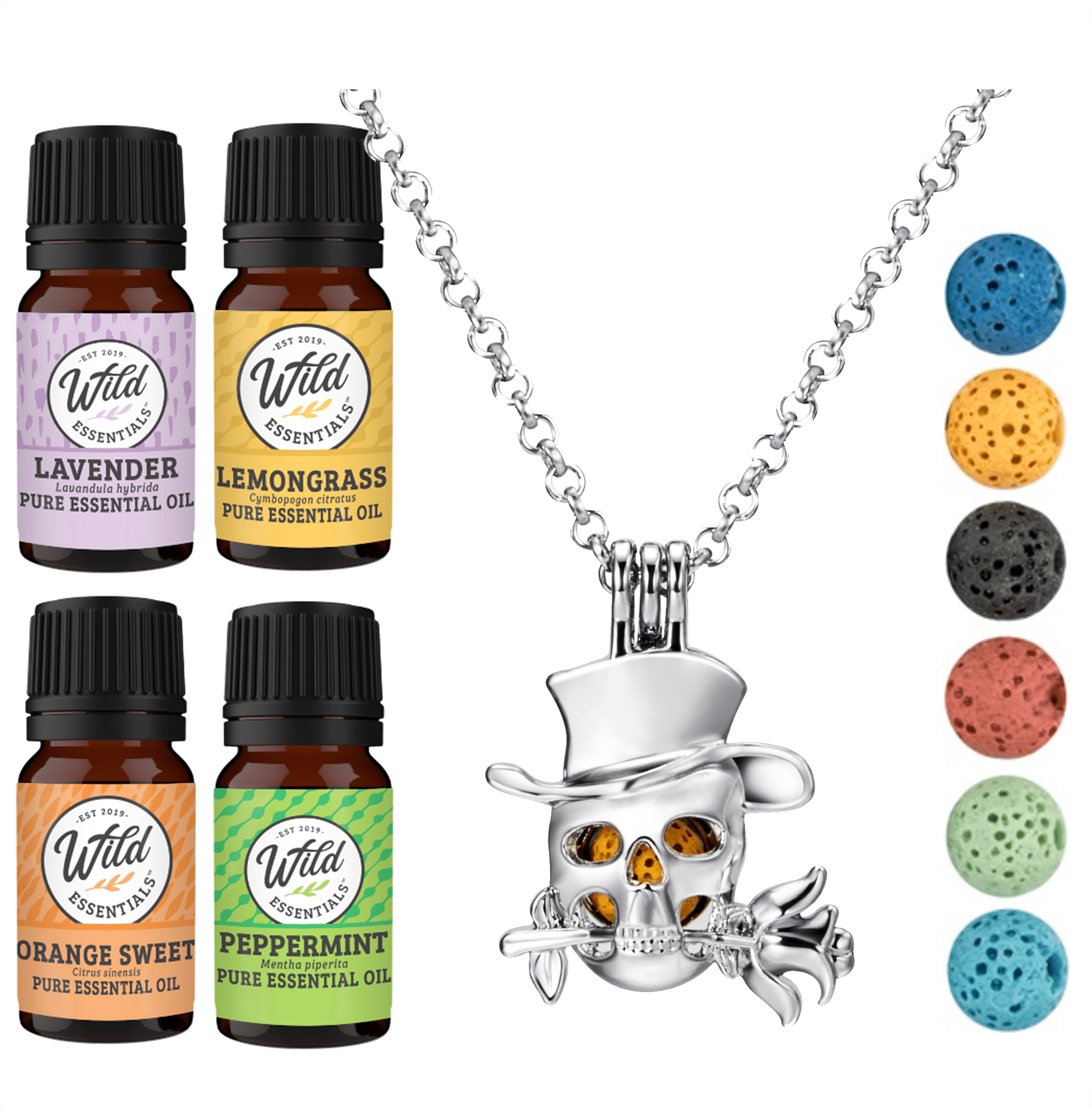 Wild Essentials Skull Top Hat Necklace Essential Oil Diffuser Kit With ...