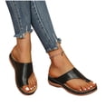 Black Ladies Slides Solid Color Toe Loop Open Toe Slip On Wedge Heel ...
