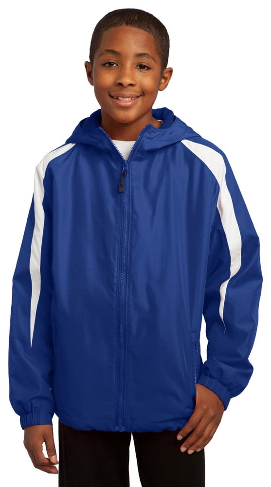 Sport-Tek YST81 Hooded Boys Fleece-Lined Jacket - True Royal/White - XL ...