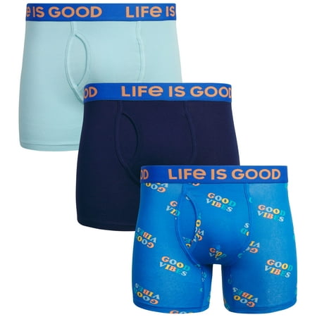 Life is Good Men's Underwear - Cotton Stretch Boxer Briefs (3 Pack ...