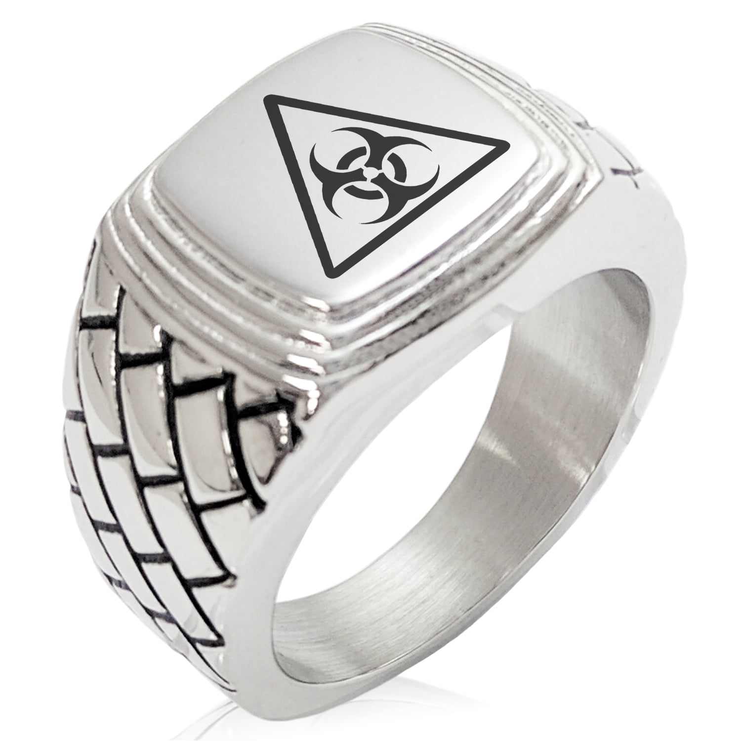 Stainless Steel Biohazard Triangle Geometric Pattern Step-Down Biker ...