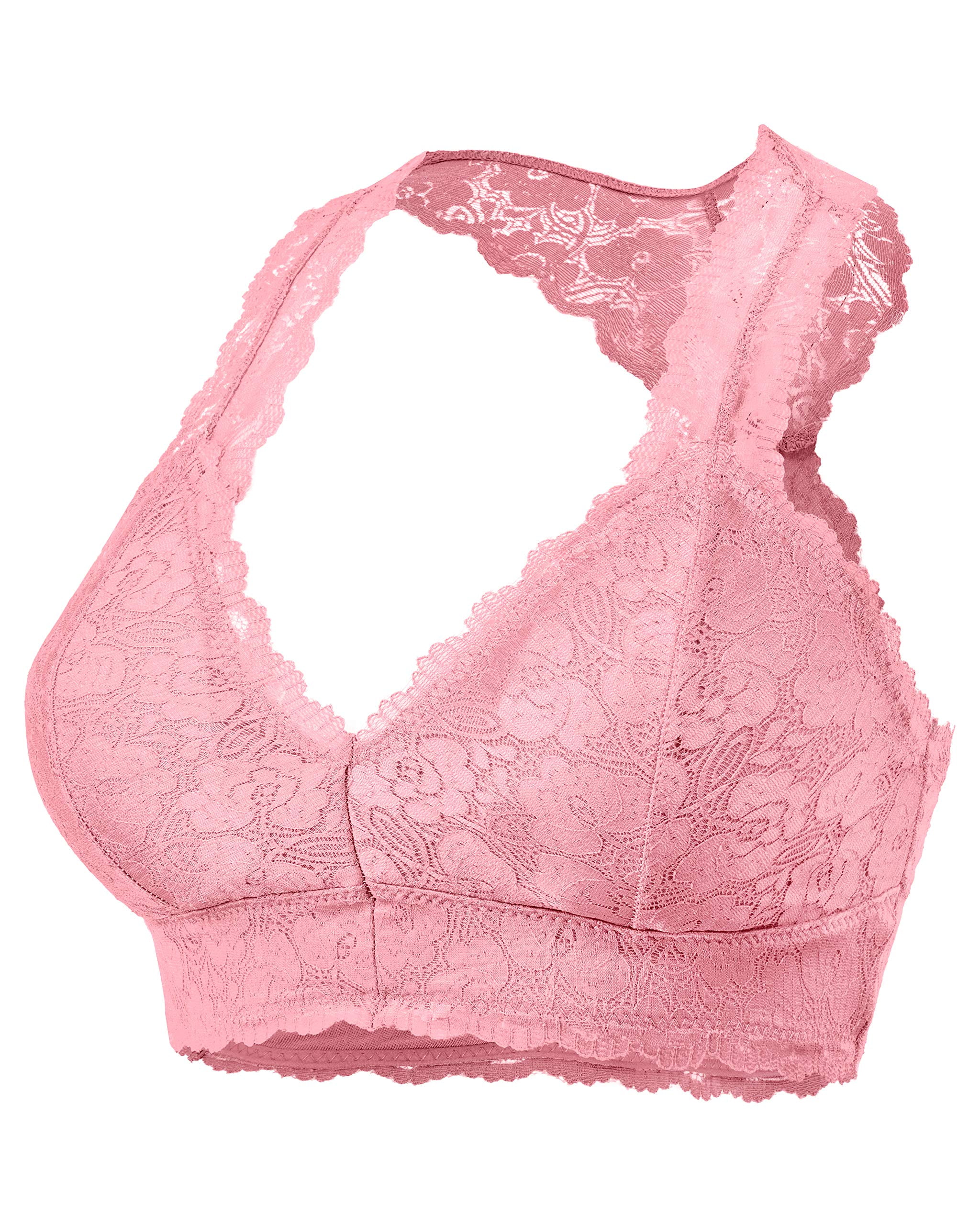 URBAN DAIZY Women's Seamless Lace Bra Racerback Padded Sexy Floral Mesh ...