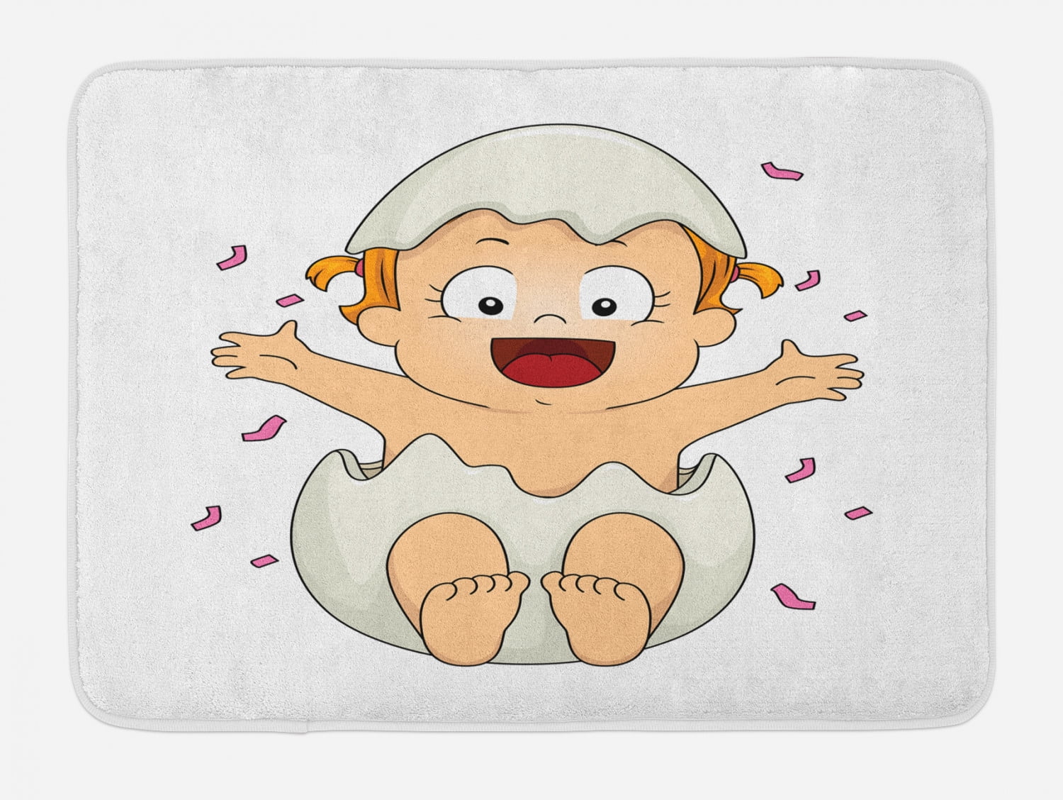 Cartoon Bath Mat, Baby Girl Popping Out of an Egg Gender Reveal Themed ...