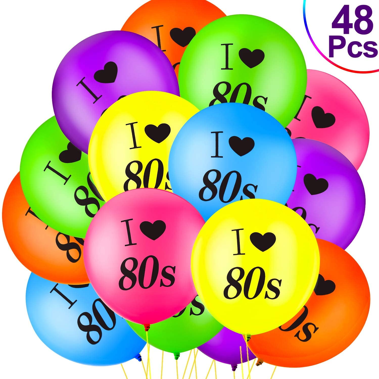 48 Pieces I Love 80s Balloons Assorted Color Latex Balloons for 1980s ...