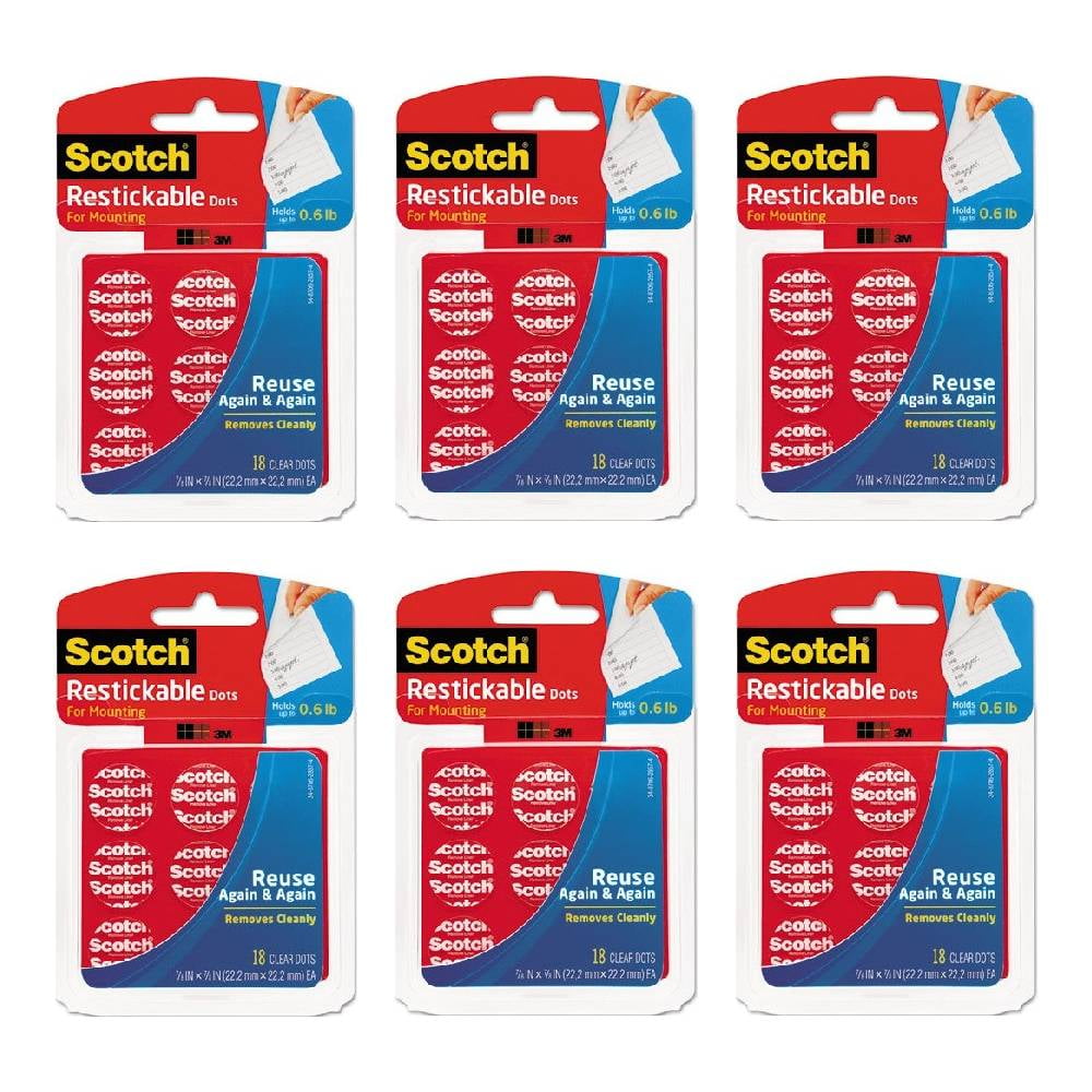 3M Scotch Restickable Dots Mounting Adhesive No Damage 7/8 in Clear 18 ...