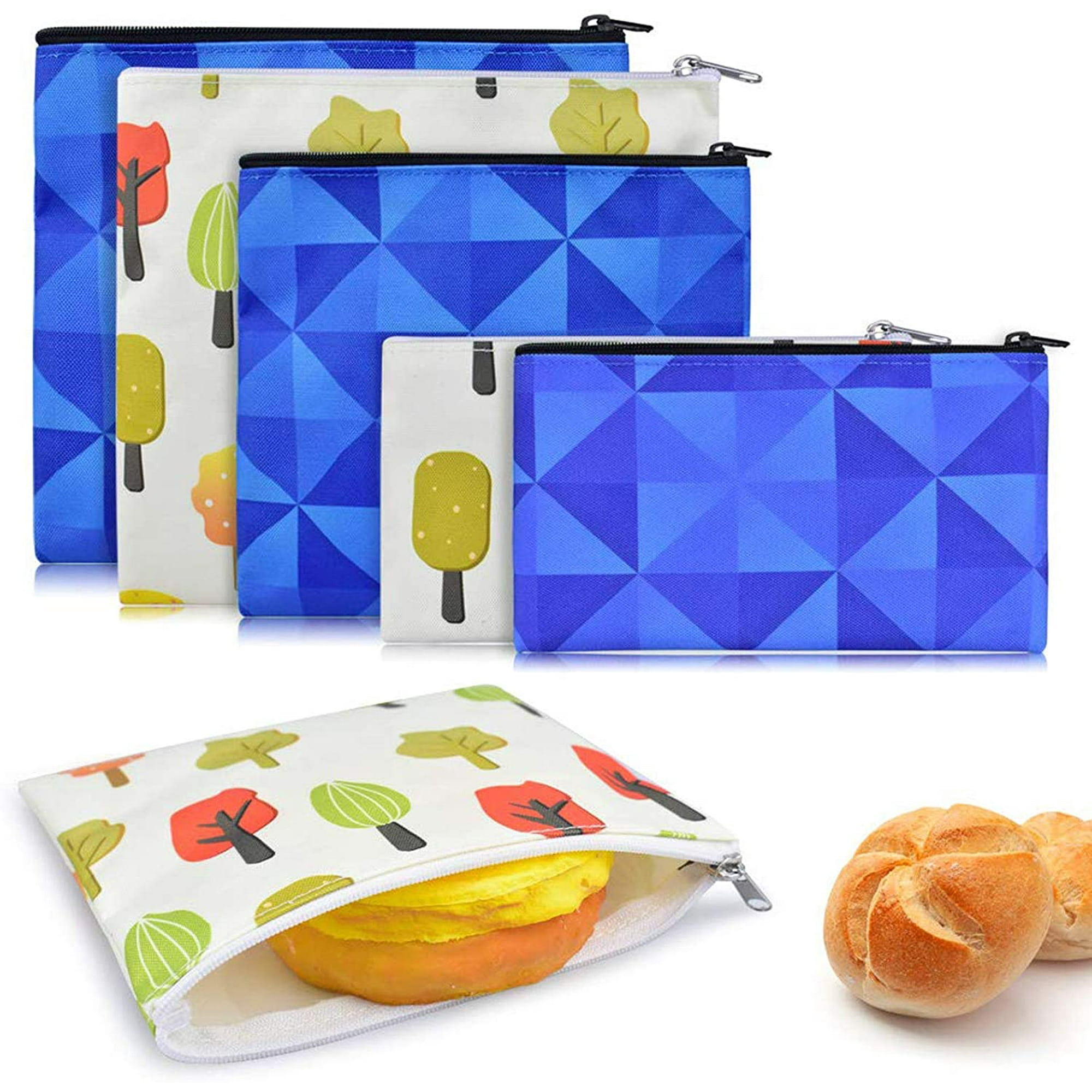 6 Pack Reusable Sandwich Bags Snack Bags Washable Bags Set with Zipper Includes 2 Large 2 Medium 2 Small Reusable Food Bags