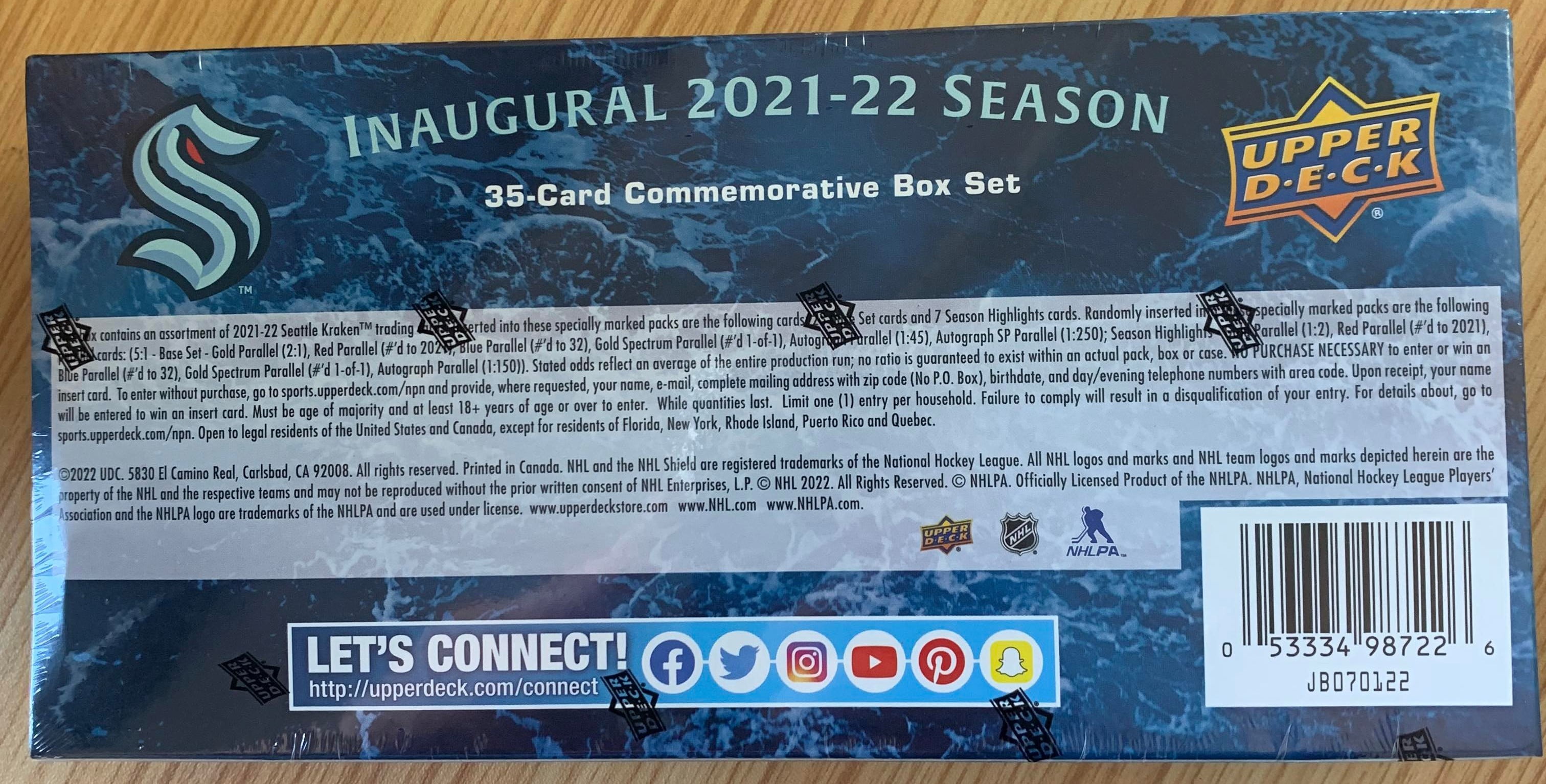 Buy 2021-22 Upper Deck NHL Hockey Seattle Kraken Inaugural Season 30ct ...