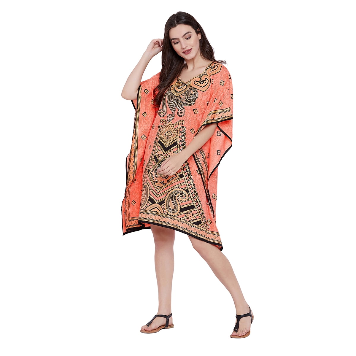 Peach Short Caftans for Women Paisley Plus Size Short Kaftan Tunics ...
