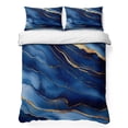 Abstract Navy Blue Marble Texture 3 Pieces Quilt Set,1 Quilt with 2 ...