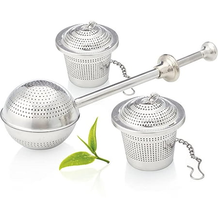Loose Tea Infuser (Set of 3) with Long Handle Tea Strainer and Basket ...