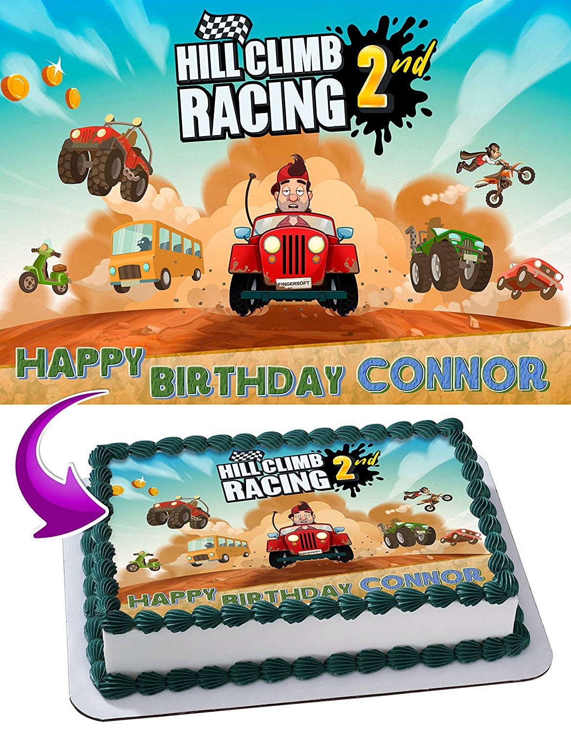 Hill Climb Racing Edible Cake Image Topper Personalized Picture 1/4 ...