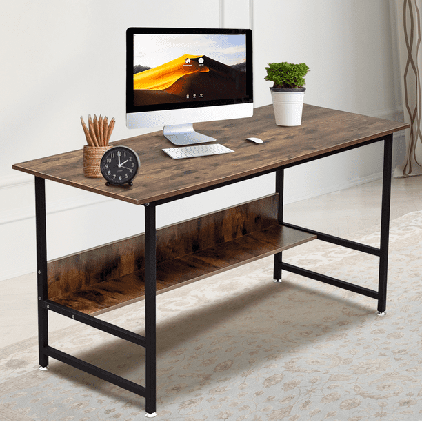 Office Desks Computer Desk Rustic Wood Tone Table Plain Simple Lap Desk ...