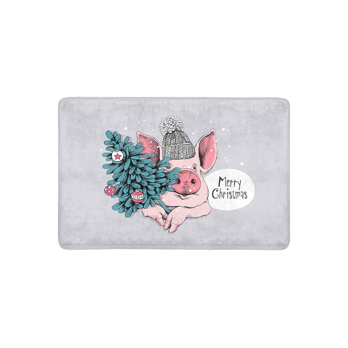 MKHERT Christmas Pink Pig in a Knitted Cap with Fir-Tree Doormat Rug ...