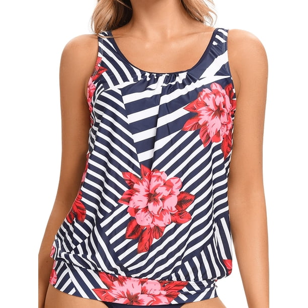 BIKINX Tankini Top Black Swimsuit Tops for Women Modest Tummy Control ...