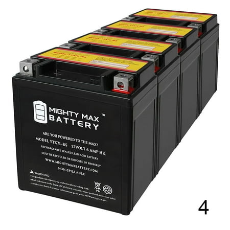 YTX7L-BS 12V 6Ah Battery for Motorcycle Powersports Scooter - 4 Pack ...