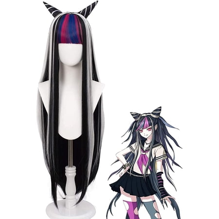 Mioda Ibuki Wigs for Danganronpa Cosplay with Horns 39'' Black Mixed ...