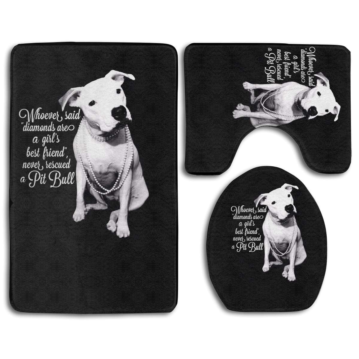 PUDMAD Cute Pitbull 3 Piece Bathroom Rugs Set Bath Rug Contour Mat and ...