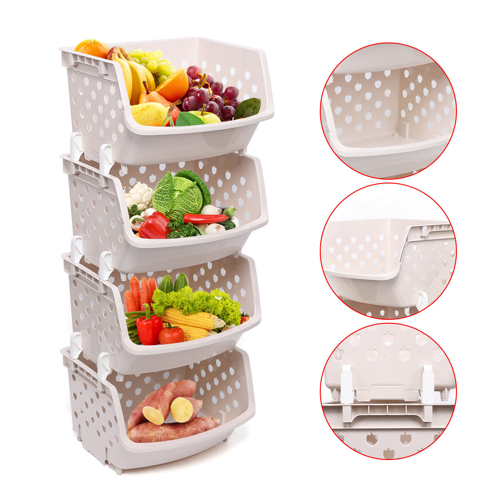 4-layer PP Fruit Vegetable Basket Rack Stand Kitchen Storage Unit Tier ...