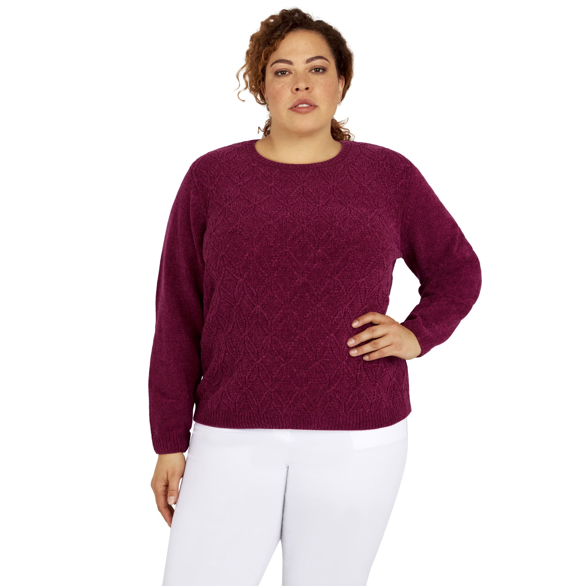 Alfred Dunner Womens Plus-Size Chenille Cable Stitch Sweater - Walmart.com