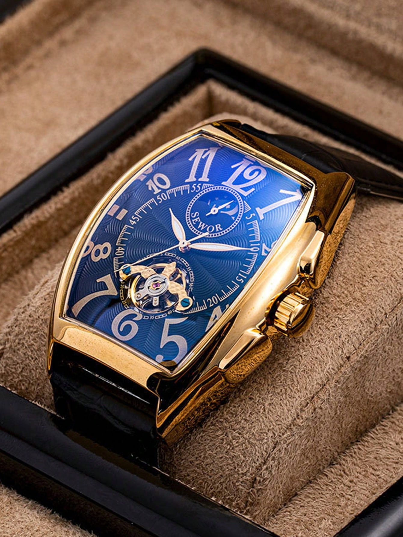 Luxury Automatic Mechanical Watch With Hollowed Dial, Barrels-shaped ...