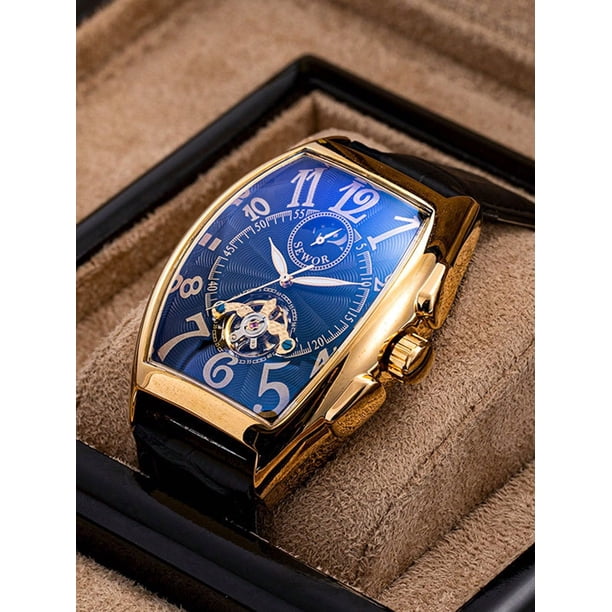 Luxury Automatic Mechanical Watch With Hollowed Dial, Barrels-shaped ...