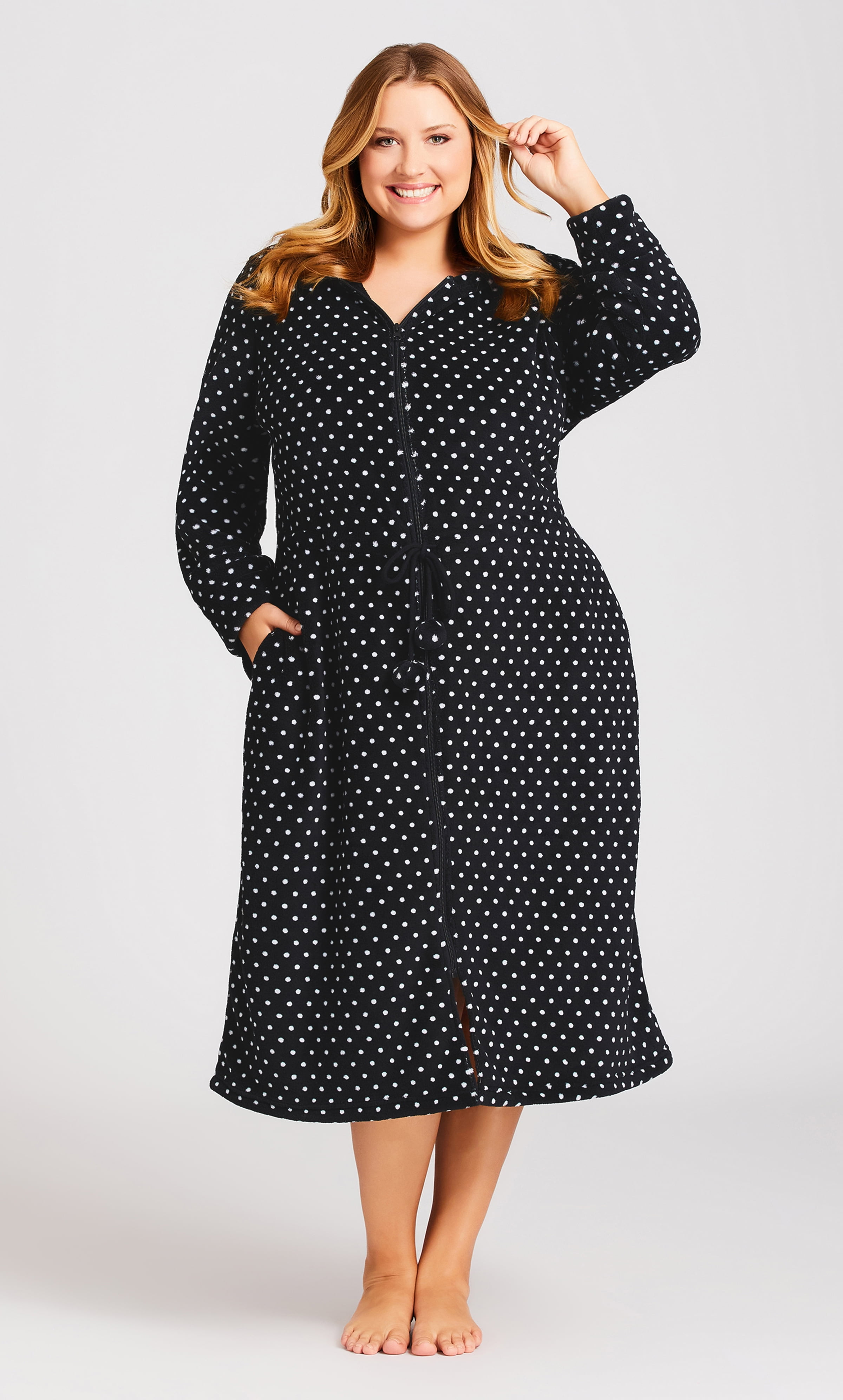 Avenue Women's Plus Size Zip Spot Robe High Neck Full Front Zip Closure ...