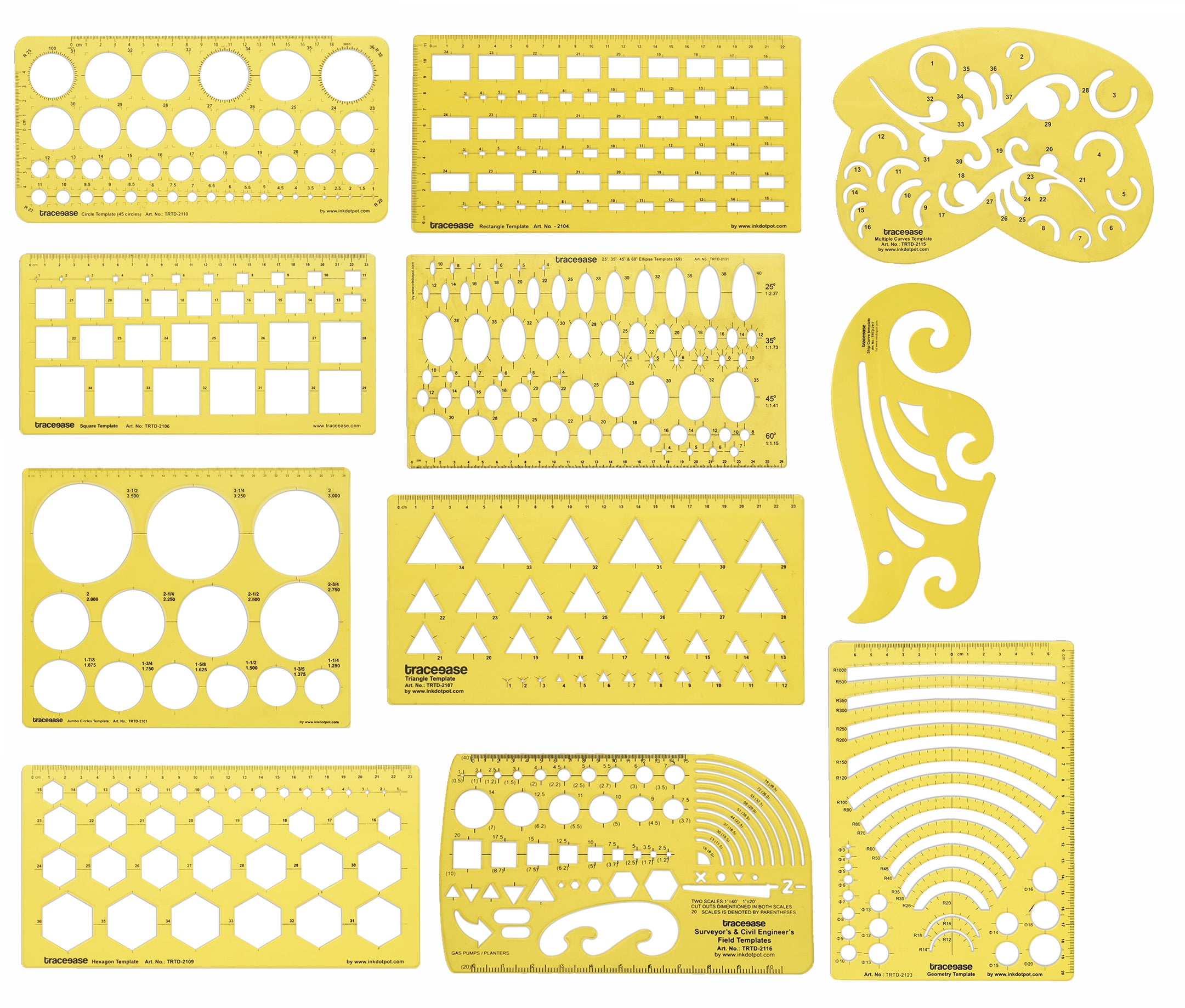 Traceease Pack of 11 Pieces Geometric Drafting Multi-Shapes Template ...