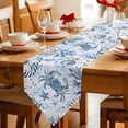 Blue Crab Coastal Table Runner Linen Burlap Table Runner 108 Inches ...