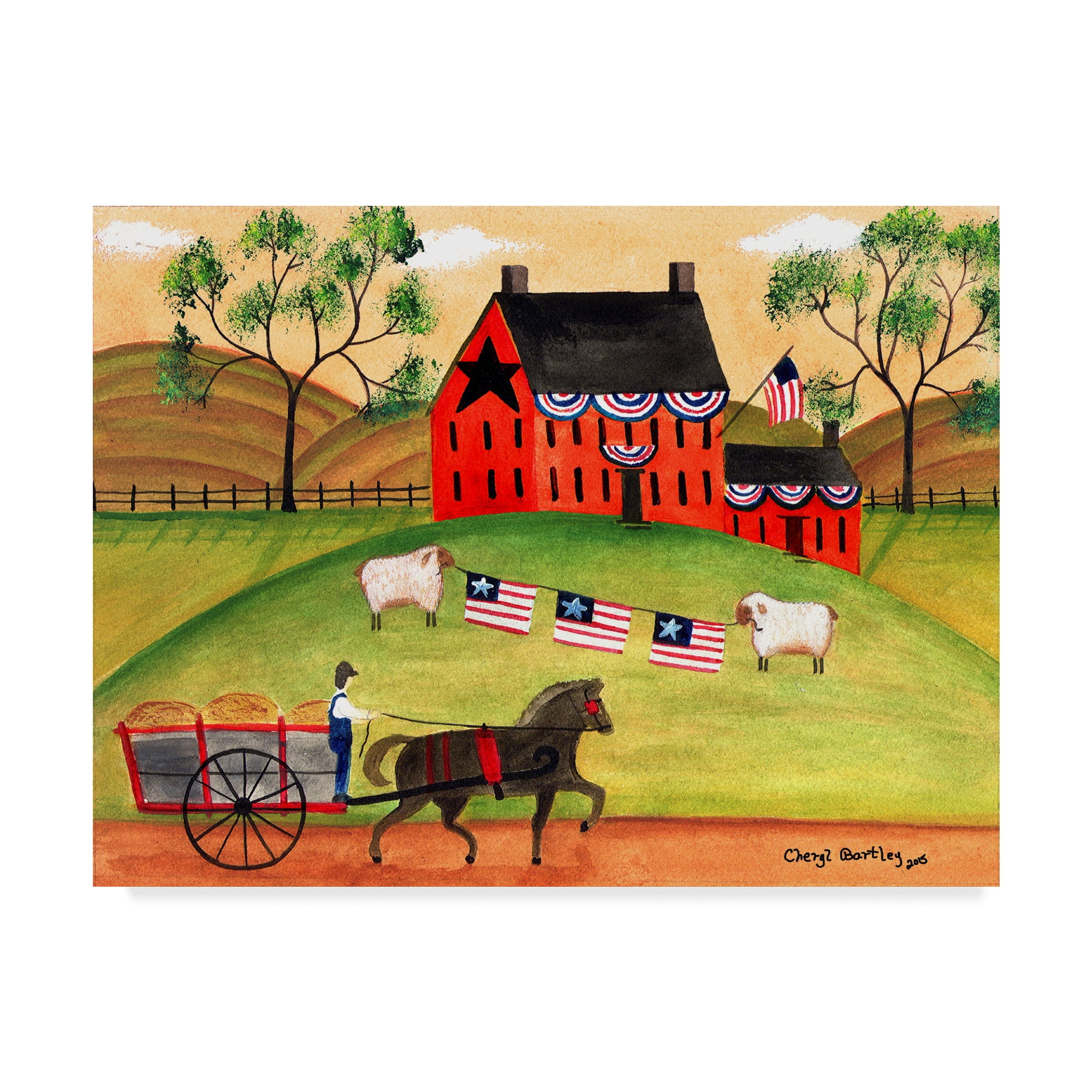 Trademark Fine Art 'Primitive Americana Sheep' Canvas Art by Cheryl ...