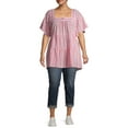 Terra And Sky Womens Plus Size Square Neck Flutter Sleeve Tiered Tunic