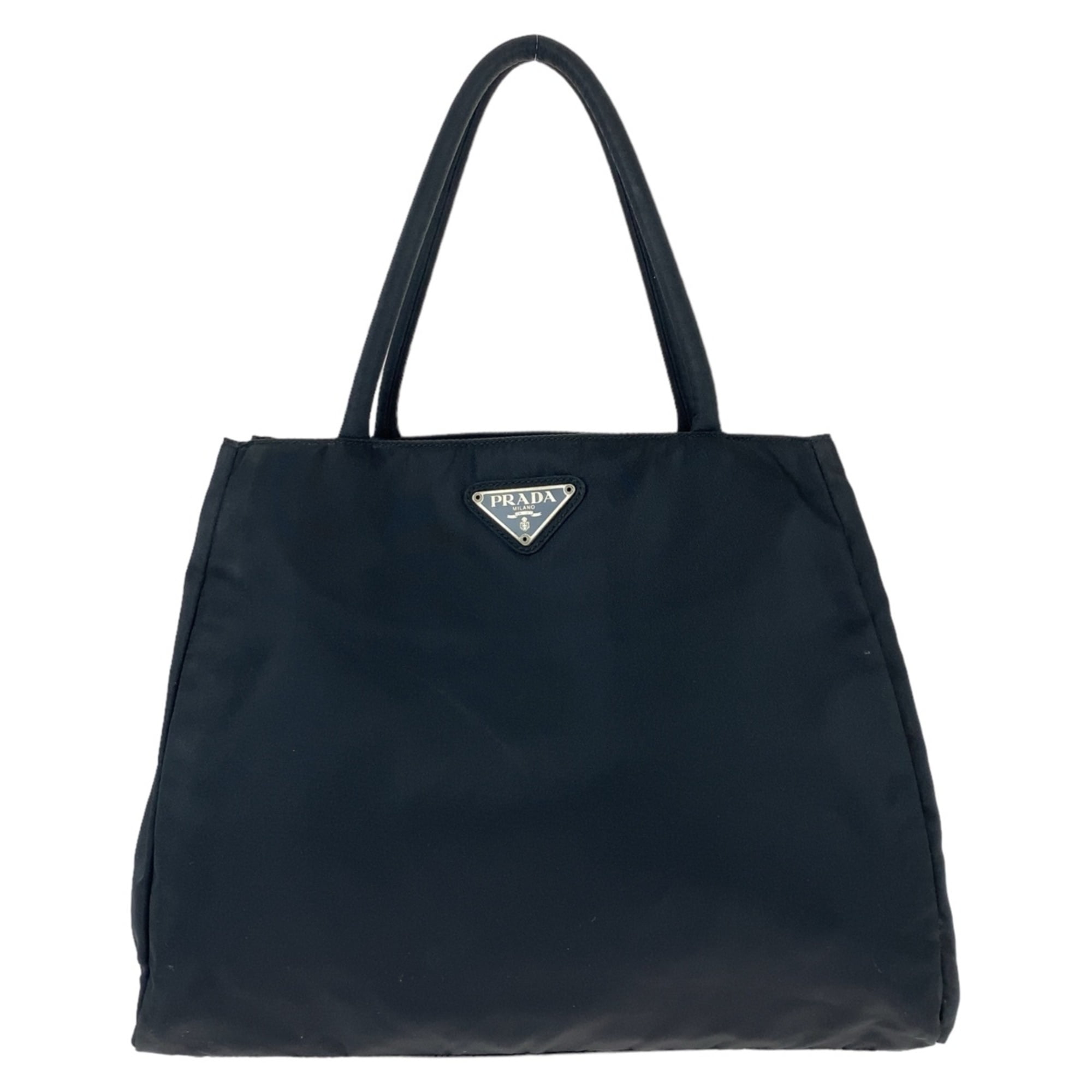 Pre-Owned PRADA Prada Tessuto Triangle Logo Plate Black Silver Hardware ...