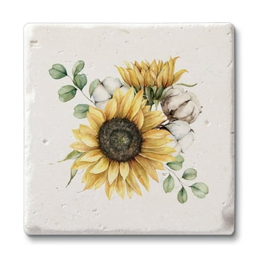 CounterArt "Mid Mod Floral" 4 Pack Natural Marble Corked Back Coasters ...