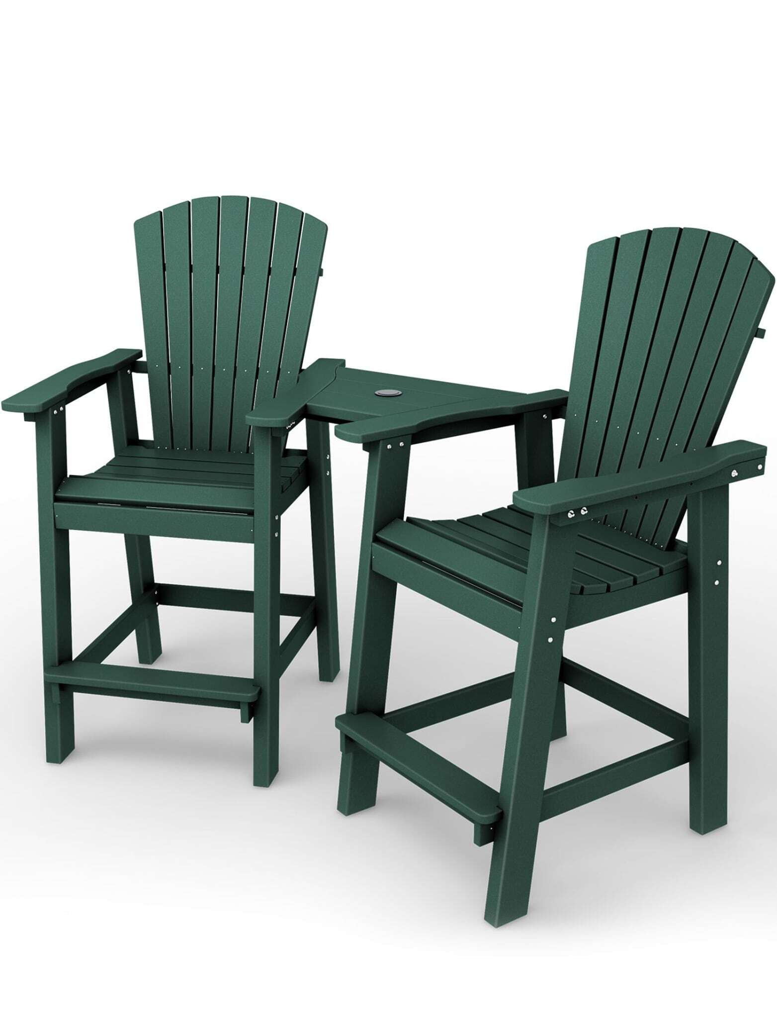 Wulful Tall Adirondack Chair Set w/ 2 Outdoor Barstools and Connecting ...