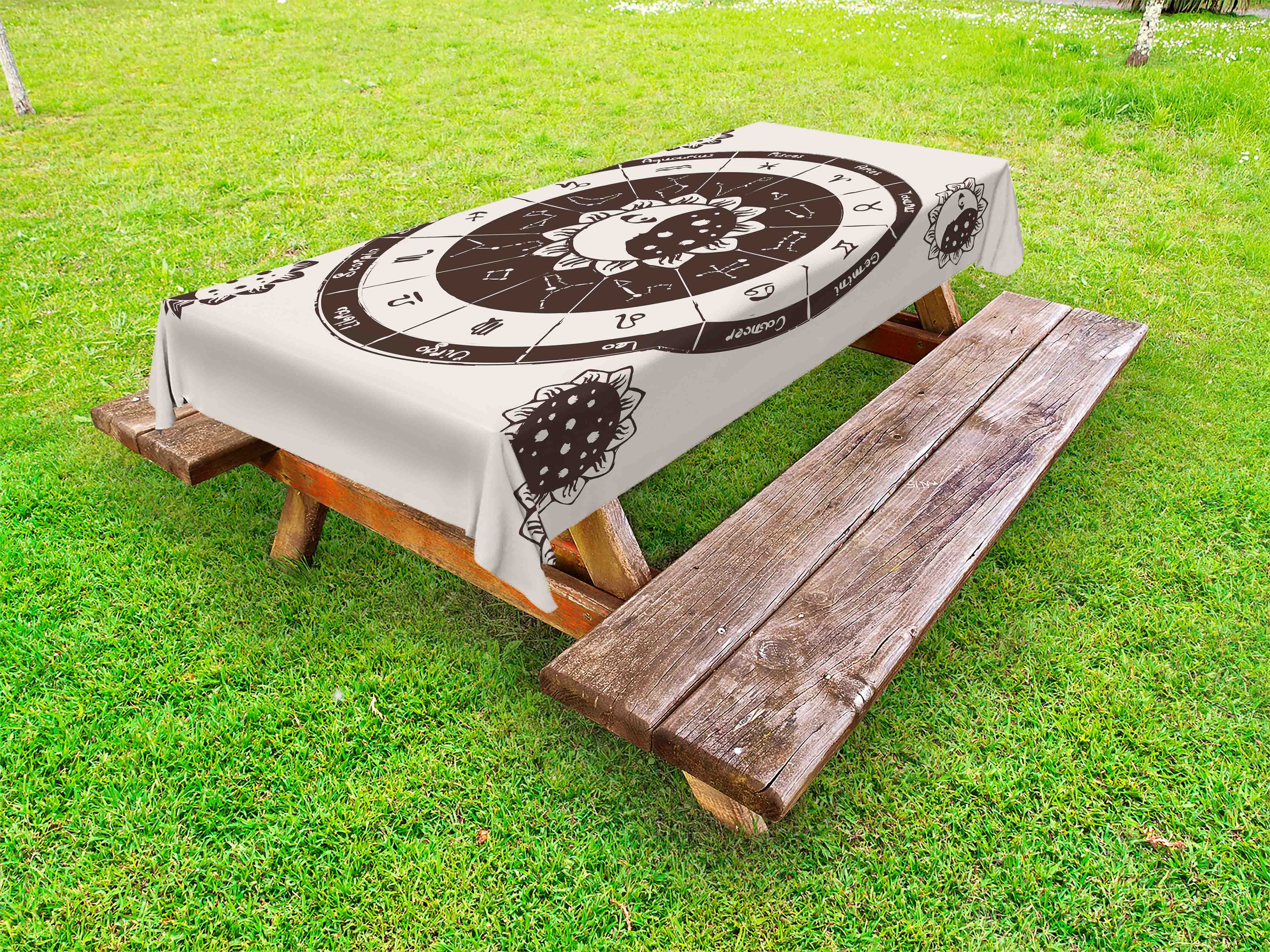 Constellation Outdoor Tablecloth, Zodiac Signs Circle with Sun and Moon ...
