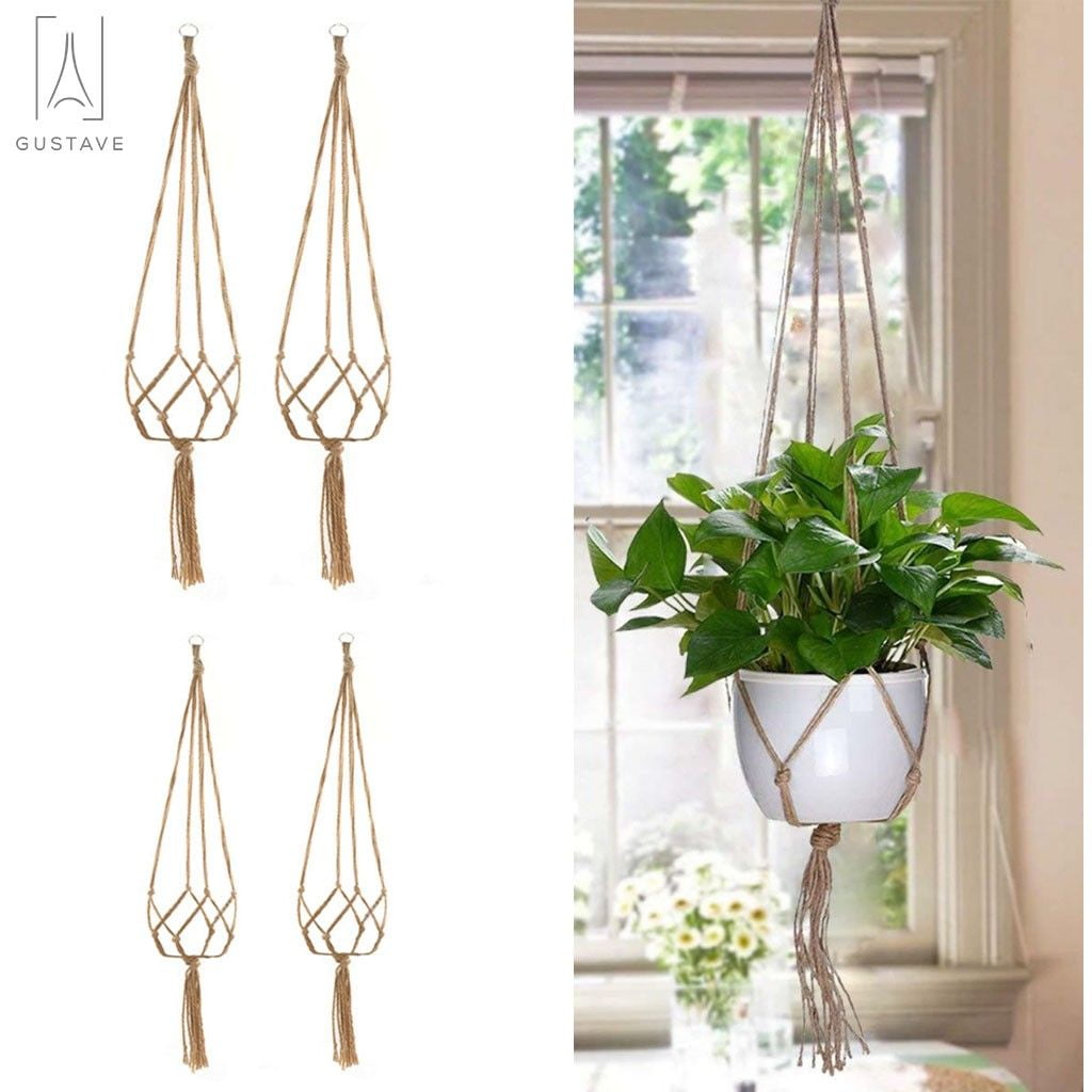 Gustave 2 Pack Macrame Jute Plant Hanger Indoor Outdoor Hanging Planter ...