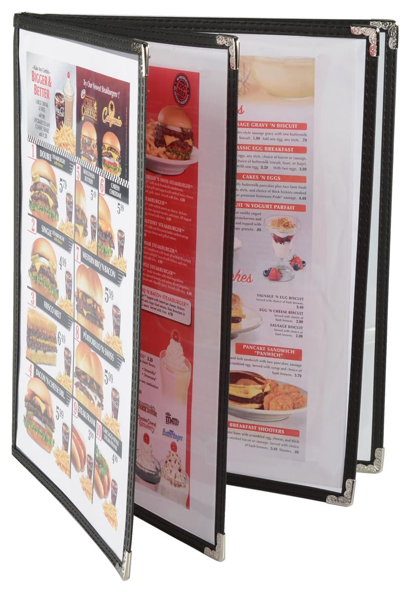 Set of 10, 4-Page Menu Covers for 8.5" x 11" Sheets, Black Synthetic ...