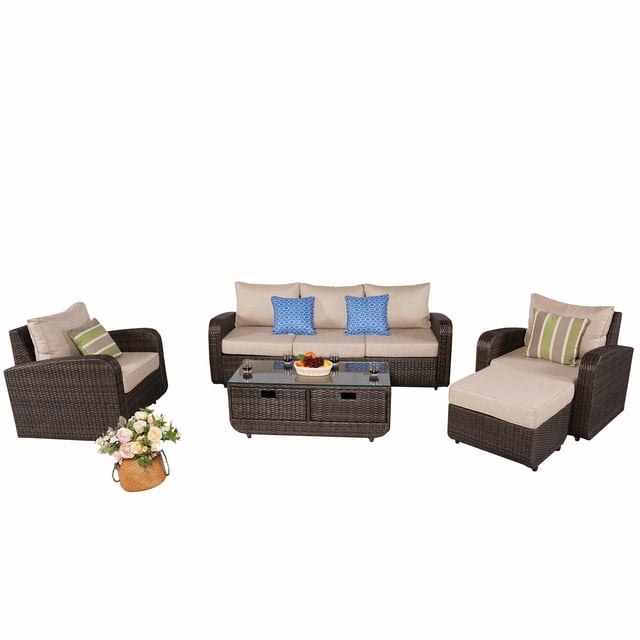 Direct Wicker Classical Handwoven 5-Piece Rattan Sofa Set with Storage ...