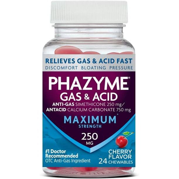 Phazyme Maximum Strength Gas & Acid Relief, Works Fast, Cherry Flavor ...